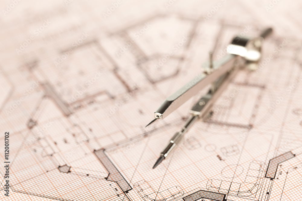 architecture blueprint - house plan & compass Stock Photo | Adobe Stock