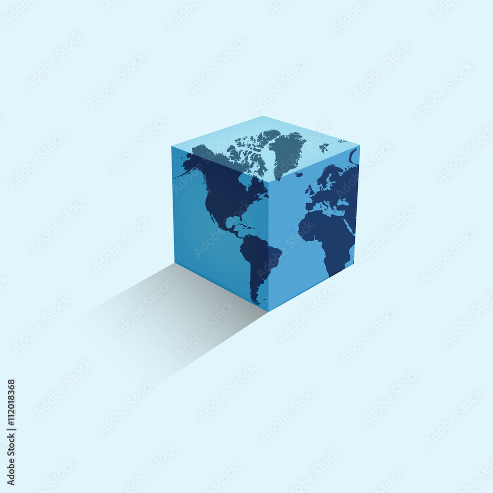 World map colorful. Earth in the form of a cube. Vector illustration ...
