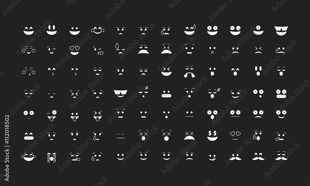 White Emoticon vector without outline. Emoji vector. Smile icon set ...