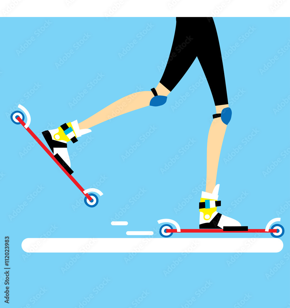 Roller skiing icon. Vector illustration. Roller ski flat design. Stock ...