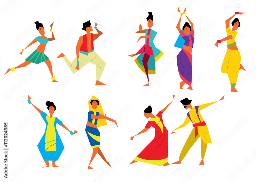 Indian dancers vector illustration. Cartoon style. Traditional Indian ...