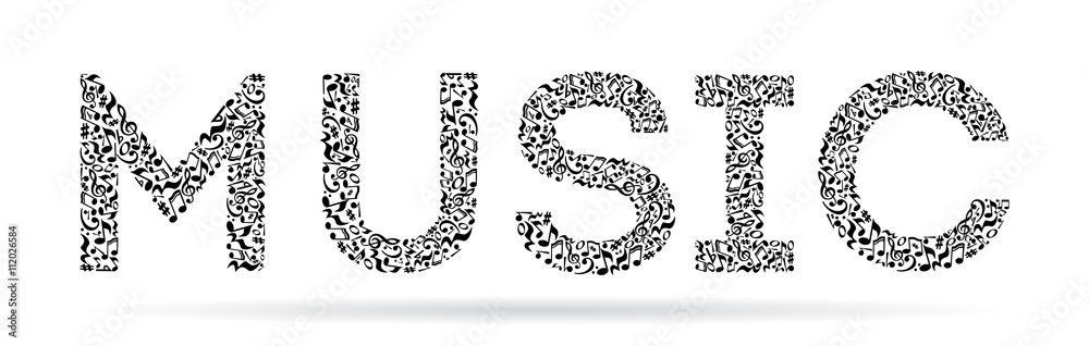 Word made of musical notes on white background. Black notes pattern ...