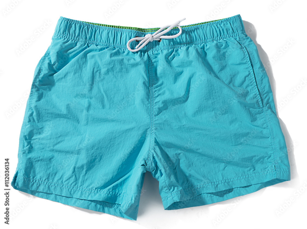 Blue swim trunks isolated on white background. Stock Photo | Adobe Stock
