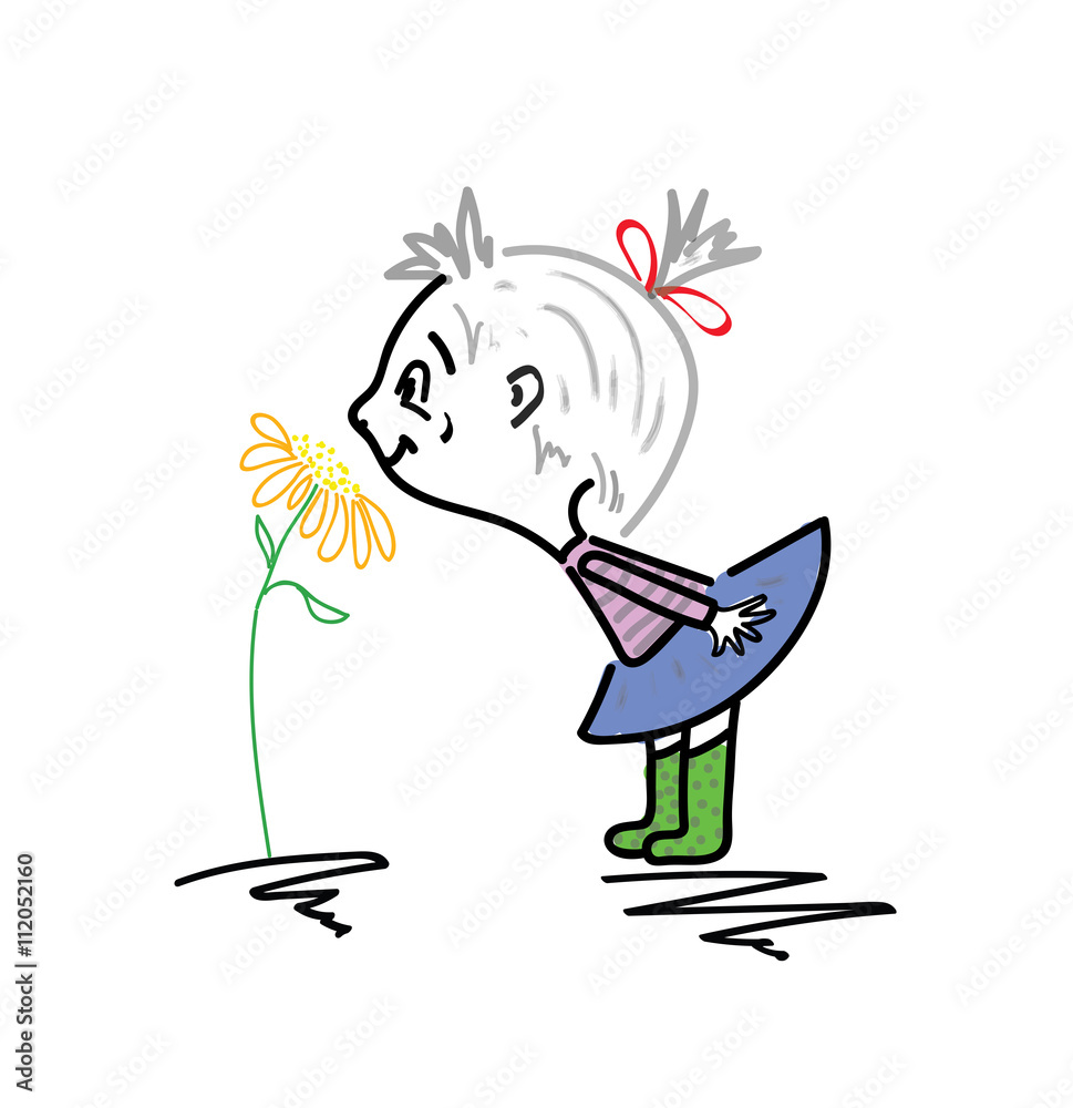 Child smell flowers. Vector illustration Stock Vector | Adobe Stock