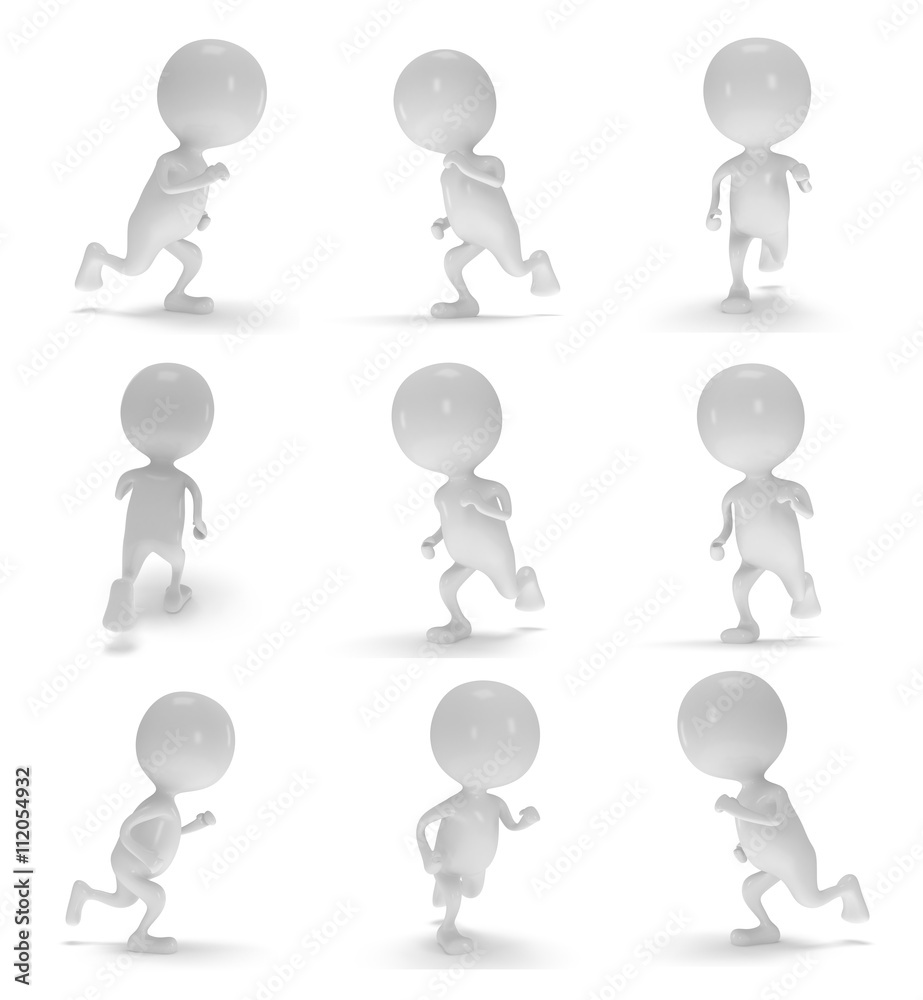 3d man running set with different views. Stock Illustration | Adobe Stock