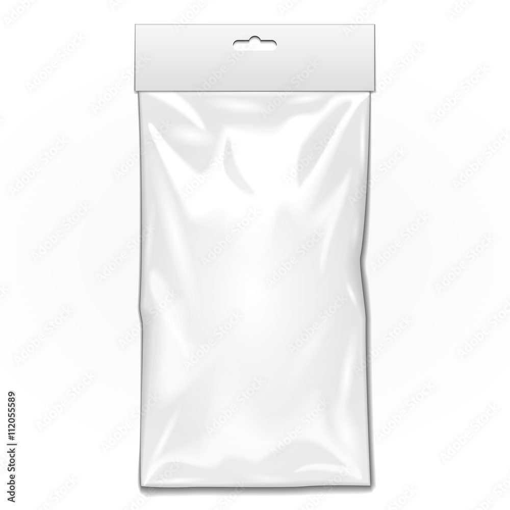 White Long Blank Plastic Pocket Bag. Transparent. With Hang Slot ...