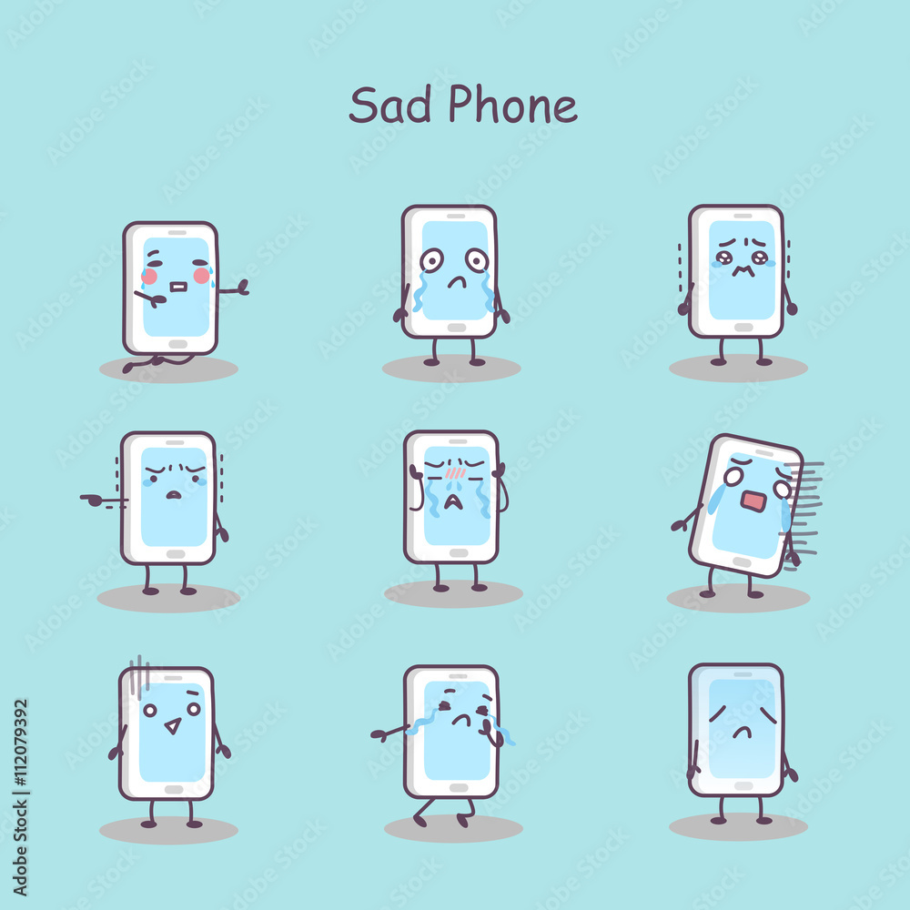 Sad cartoon smart phone Stock Vector | Adobe Stock