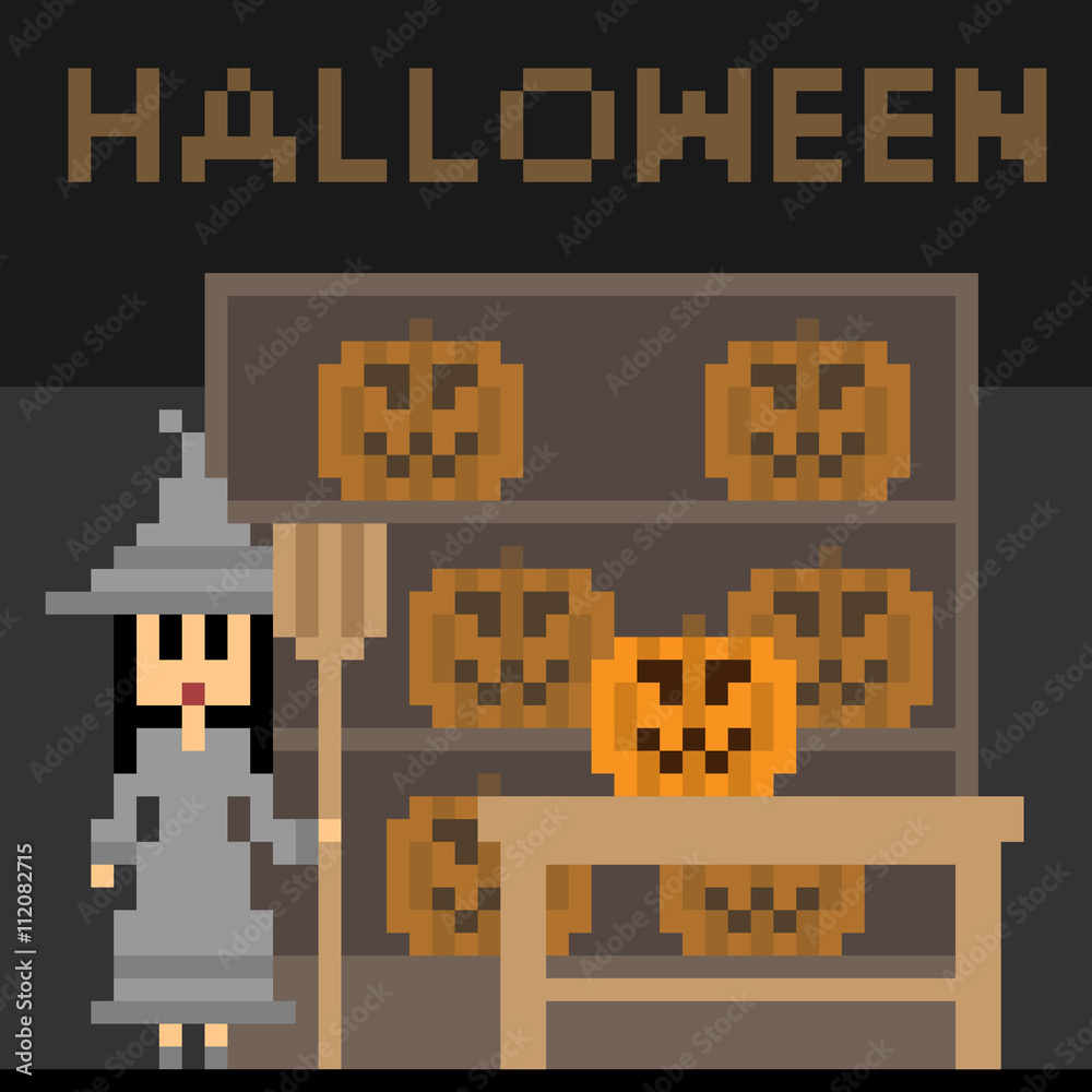 pixel art halloween witch Stock Illustration | Adobe Stock