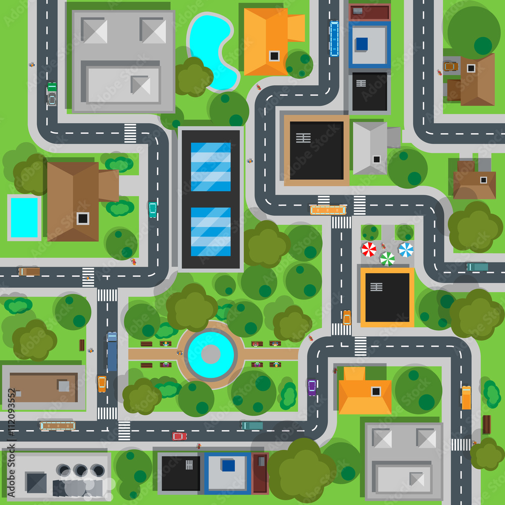 Map of City Top View Design Flat Stock Vector | Adobe Stock