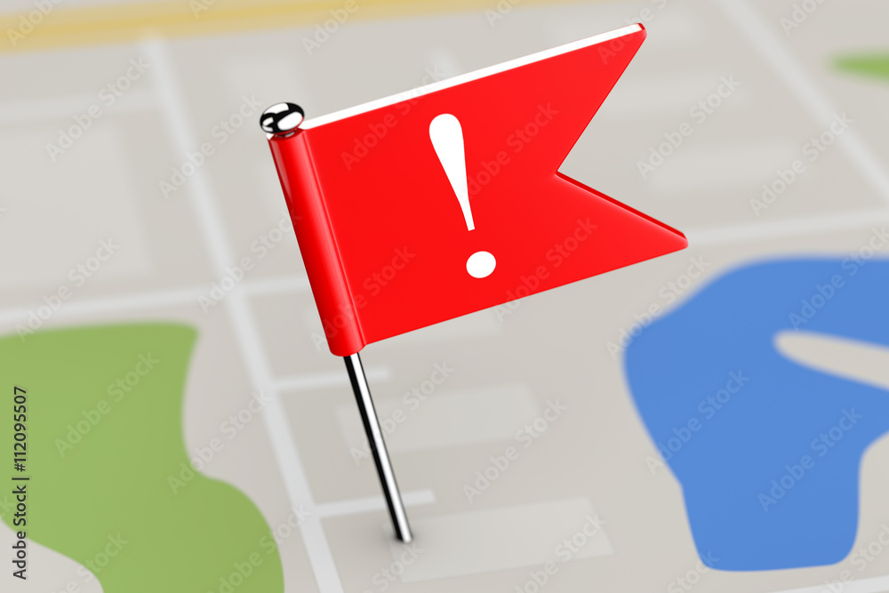 Red Flag with Exclamation Mark on Map Background. 3d Rendering Stock ...