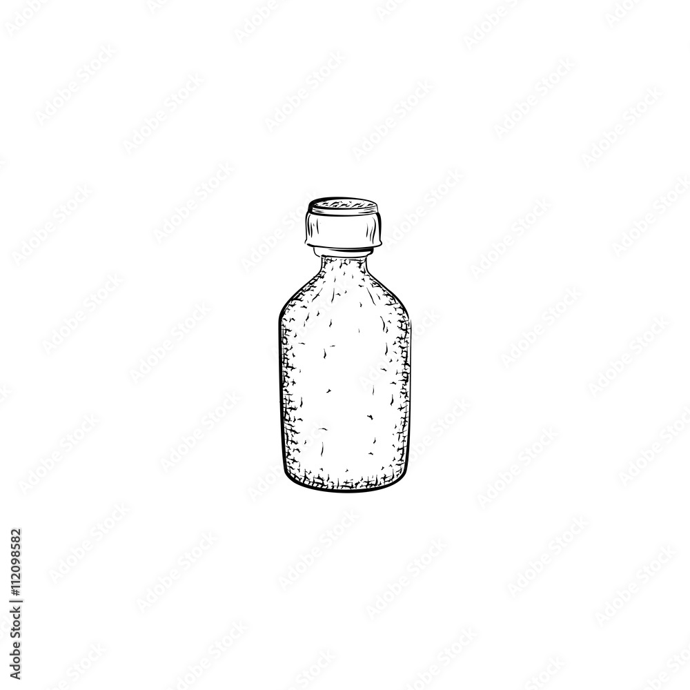 Hand drawn bottle. Container for mixture or product for care and ...