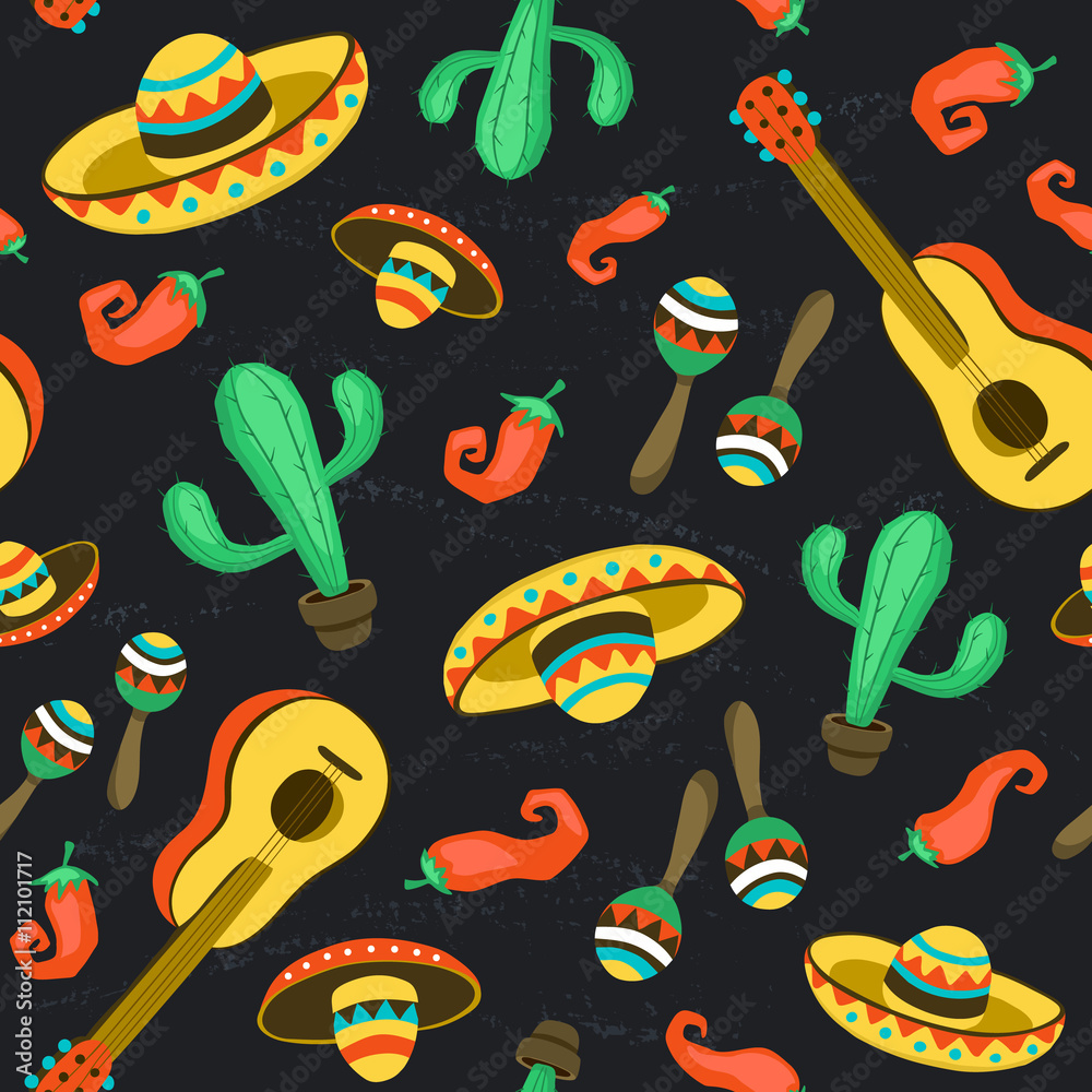 Seamless background with mexican culture attributes. Mexican background ...