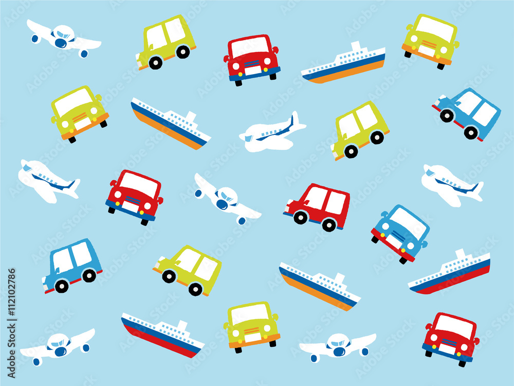 Various types of transport: car, train, airoplane, ship. Vector set of ...