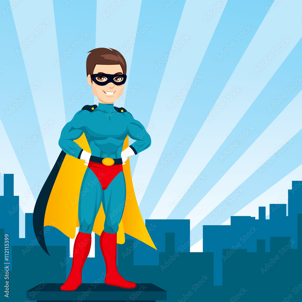 Illustration of powerful strong man hands on hips pose with superhero ...