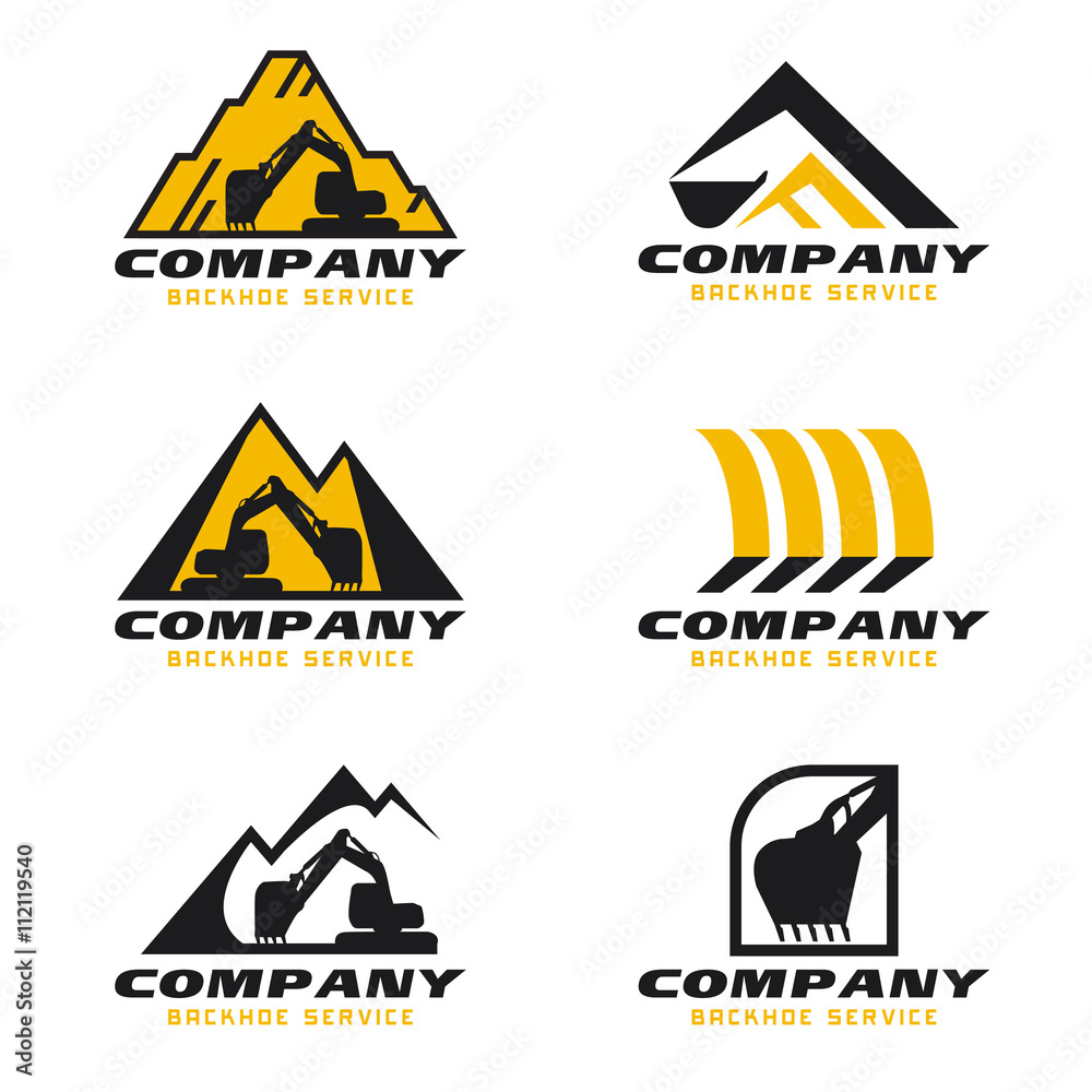 Yellow and black Backhoe service logo vector set design Stock Vector ...