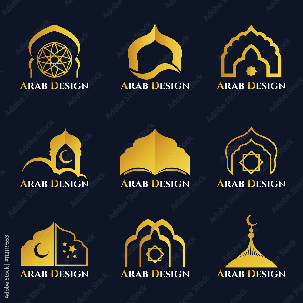 Gold Arabic windows and doors logo vector set design Stock Vector ...