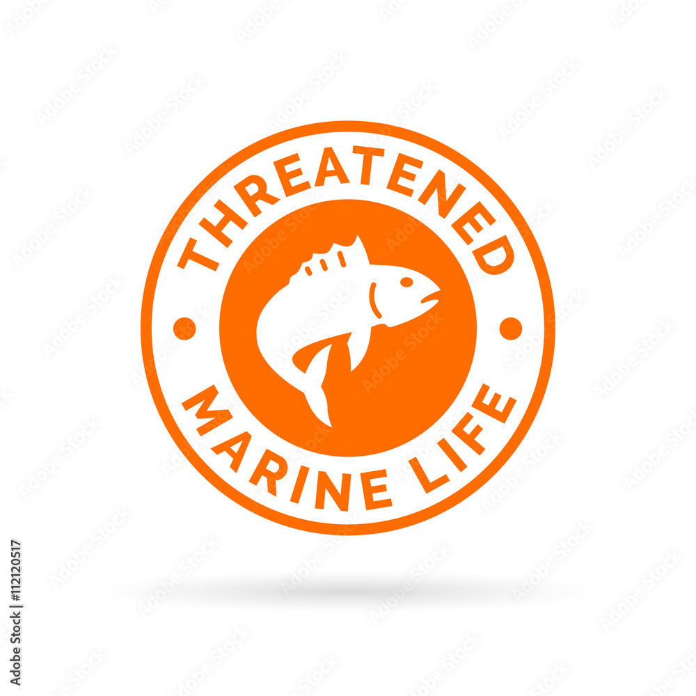 Threatened fish icon badge. Threatened marine species sign. Over ...