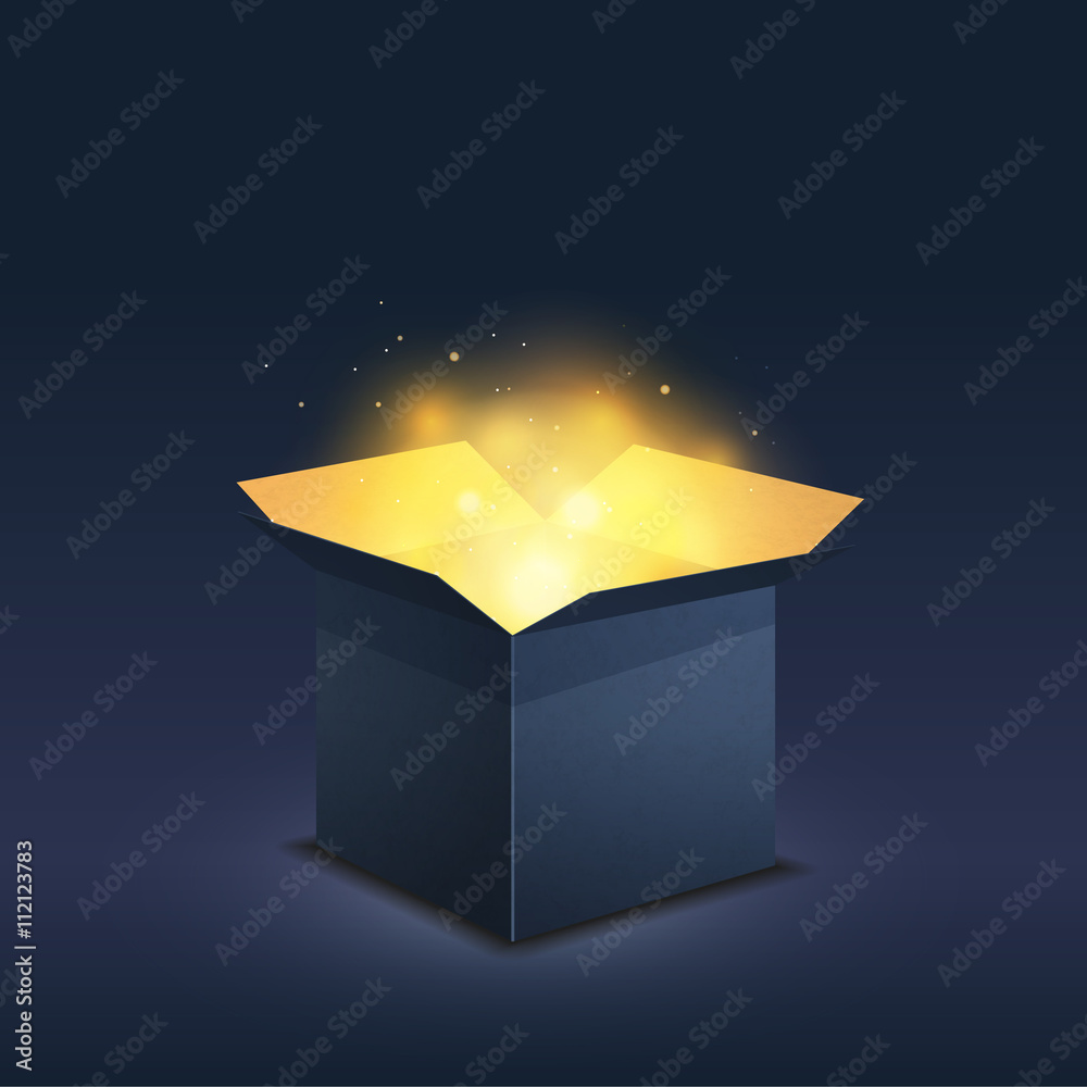 Blue box with magic golden light on dark Stock Vector | Adobe Stock