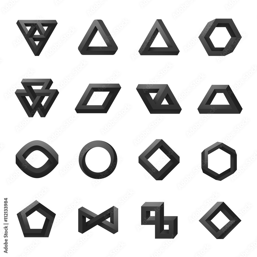Set of impossible shapes. Optical Illusion. Vector Illustration ...