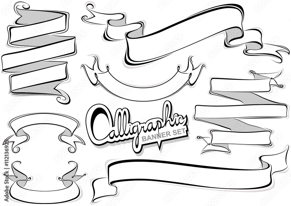 Calligraphic Banner Set - Design Elements Illustration, Vector Stock ...