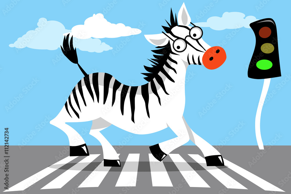 Cartoon zebra on a crosswalk, EPS 8 vector illustration, no ...
