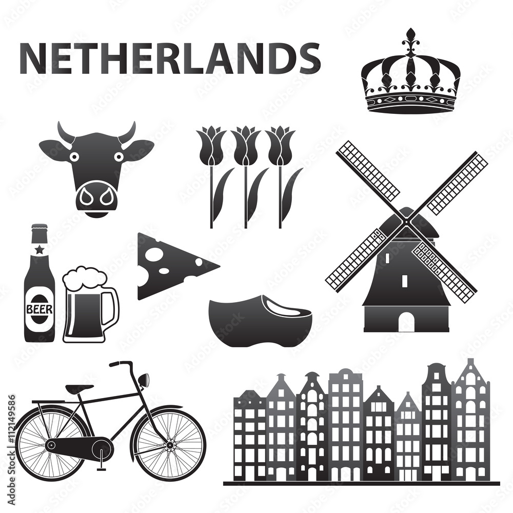 Netherlands icon set isolated on white background. Holland and ...