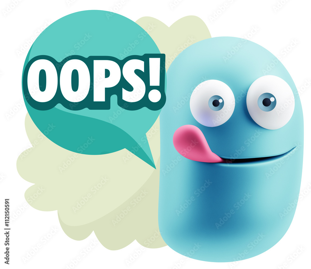 3d Rendering Smile Character Emoticon Expression saying Oops wit Stock Illustration | Adobe Stock