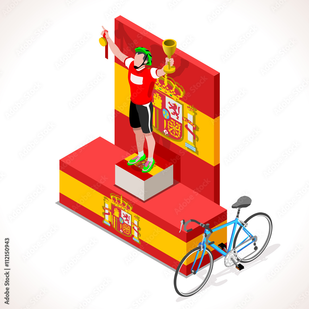 Spain racing winning cyclist. Vector cycling icon. Cyclist icons. Flat ...