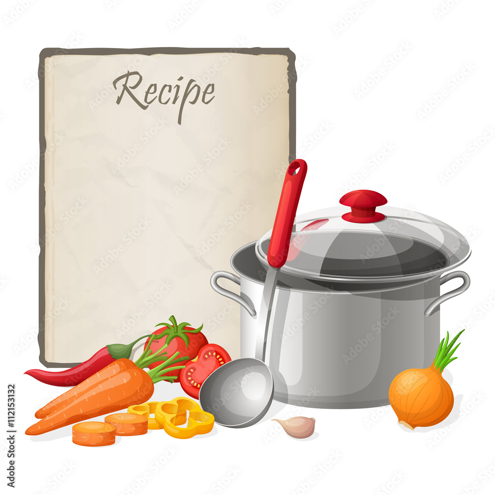 Recipe card. Kitchen note blank template vector illustration. Cooking ...