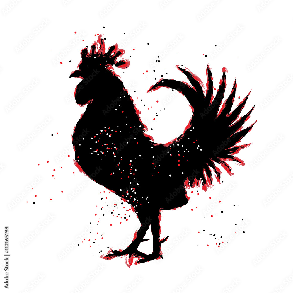 Chinese 2017 new year of the Rooster symbol. Red and black paint color ...