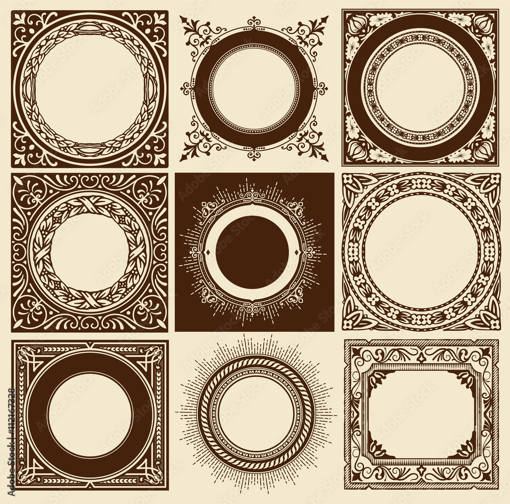 Set of 9 frames for cards with floral details Stock Vector | Adobe Stock