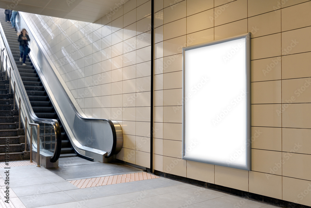 Vertical light box poster mockup in metro station, high resolution ...