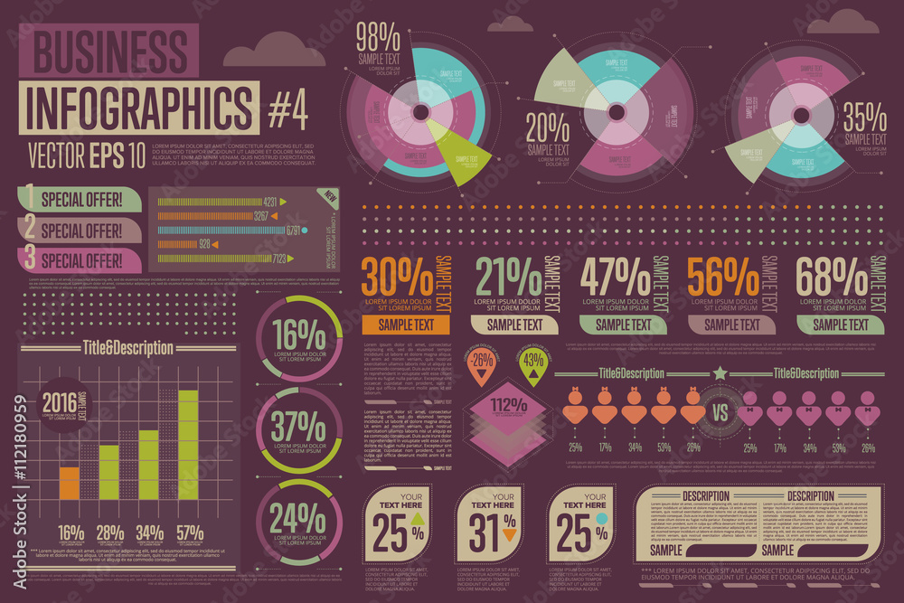 Business infographic elements. Charts, tables, graphs template. Data ...