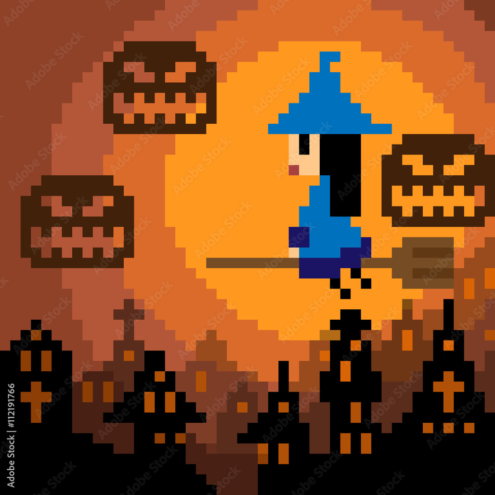 pixel art halloween scene Stock Illustration | Adobe Stock