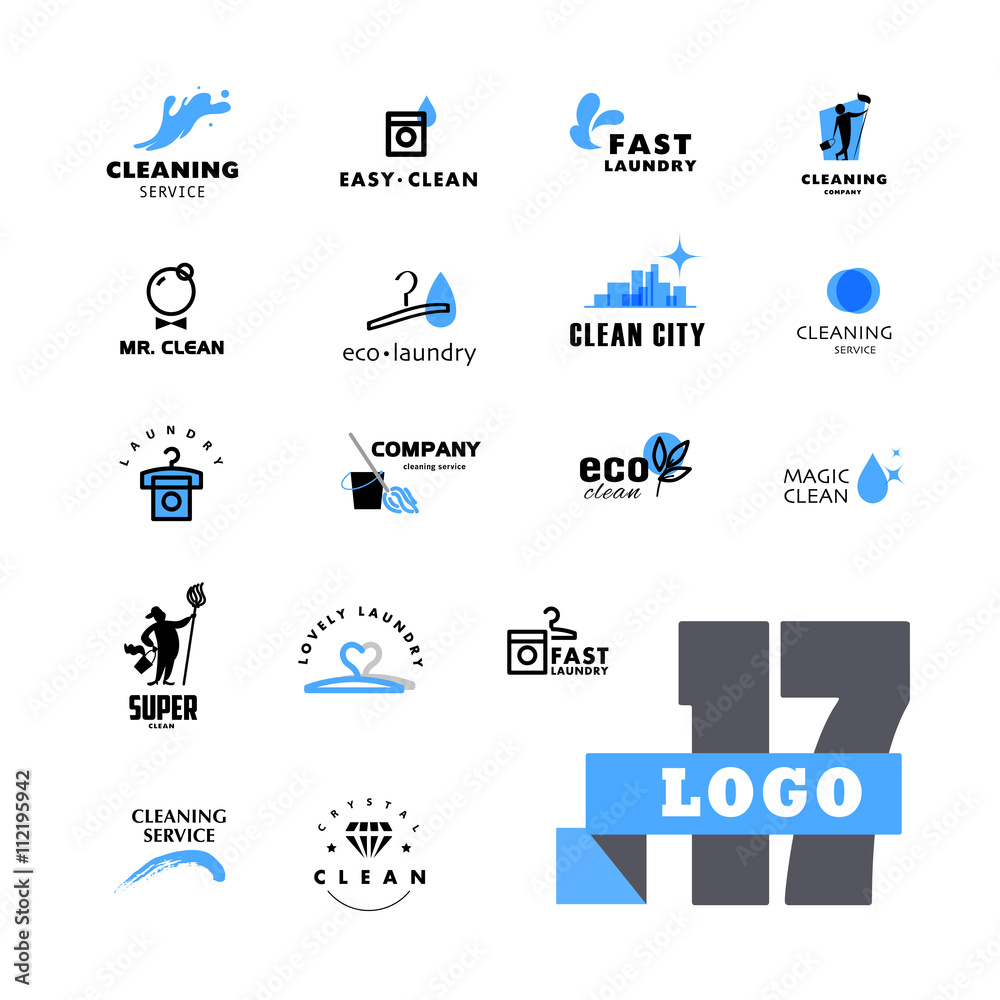 Vector logo for cleaning company. Flat cleaning service insignia ...