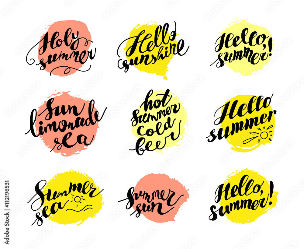 Hand drawn summer card. Letternig, text message isolated on black ...