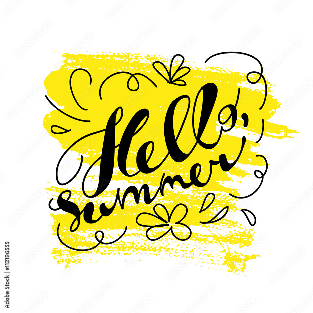 Hand drawn summer card. Letternig, text message isolated on black ...
