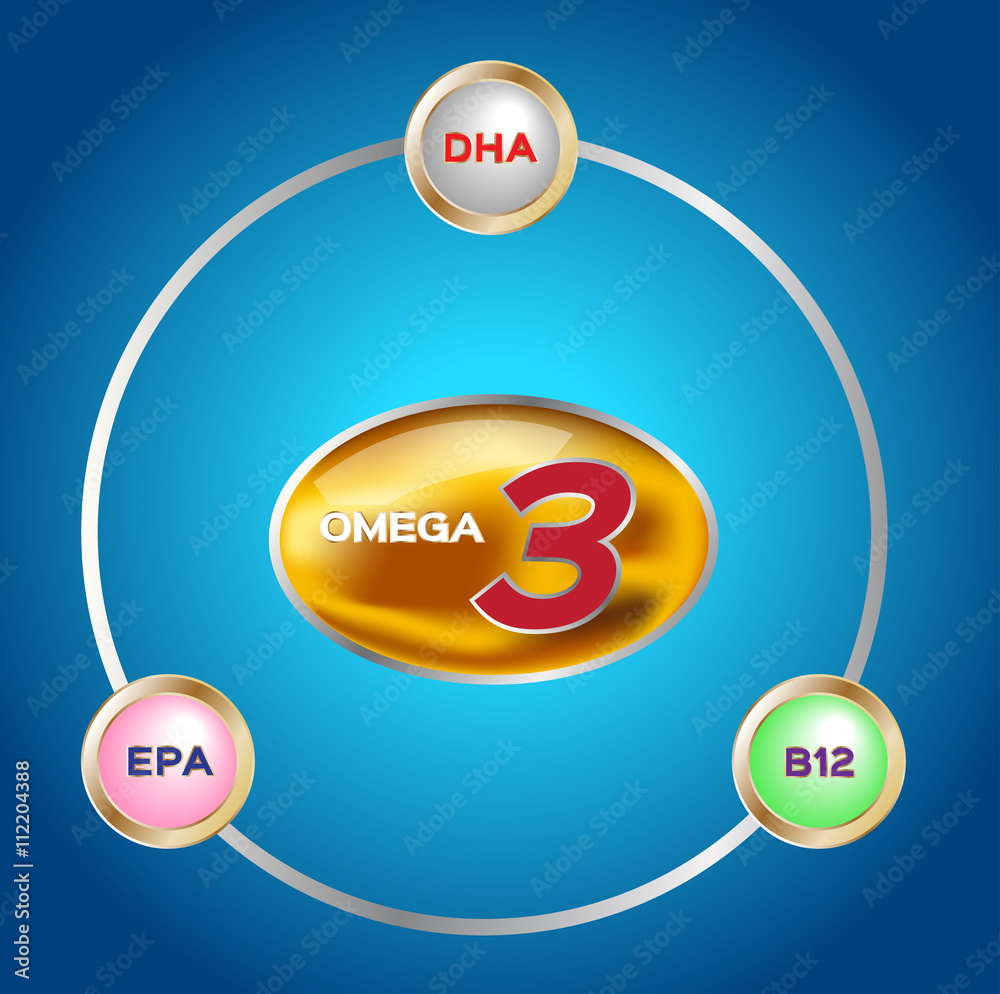 omega 3 icon and logo , vector . omega 3 and vitamin gold set Stock ...