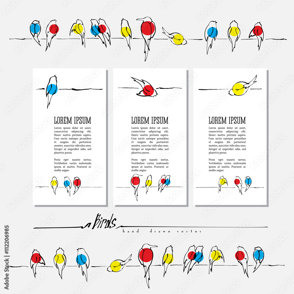 Birds on wire vector line and layout, various birds silhouettes made ...