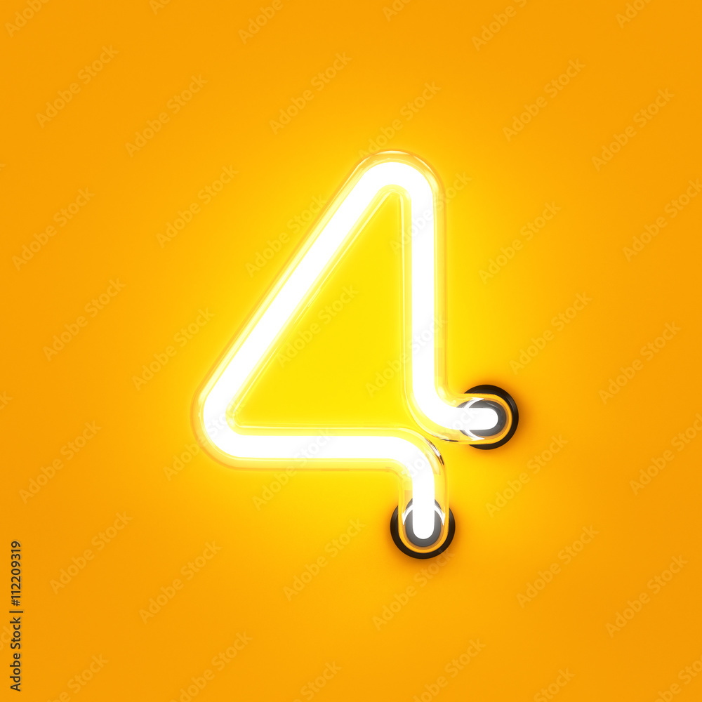 Neon light digit alphabet character 4 four font Stock Illustration ...