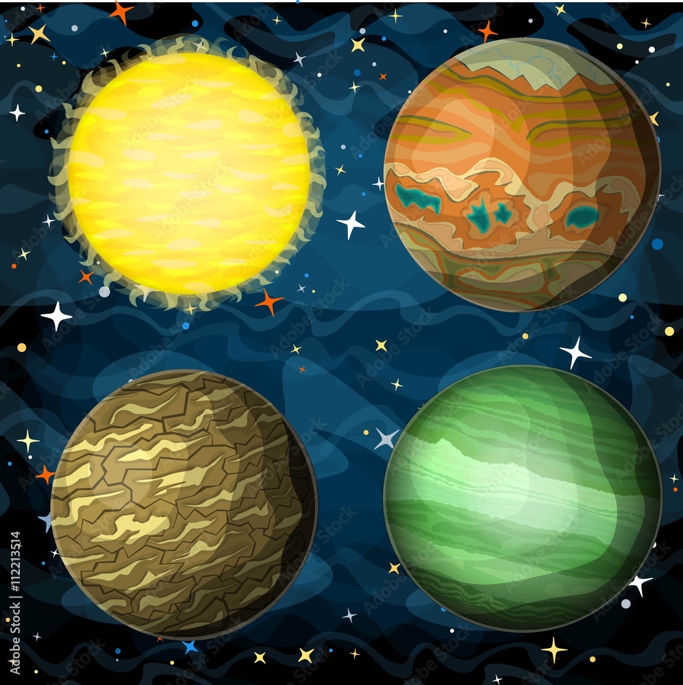 Set of cosmic planets in outer space. Vector cartoon style Stock Vector ...