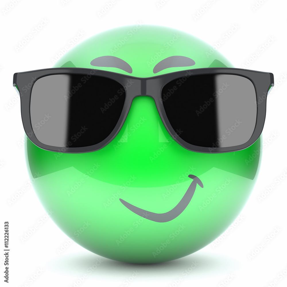 green smiley face, emoticon with glasses 3d Stock Illustration | Adobe ...