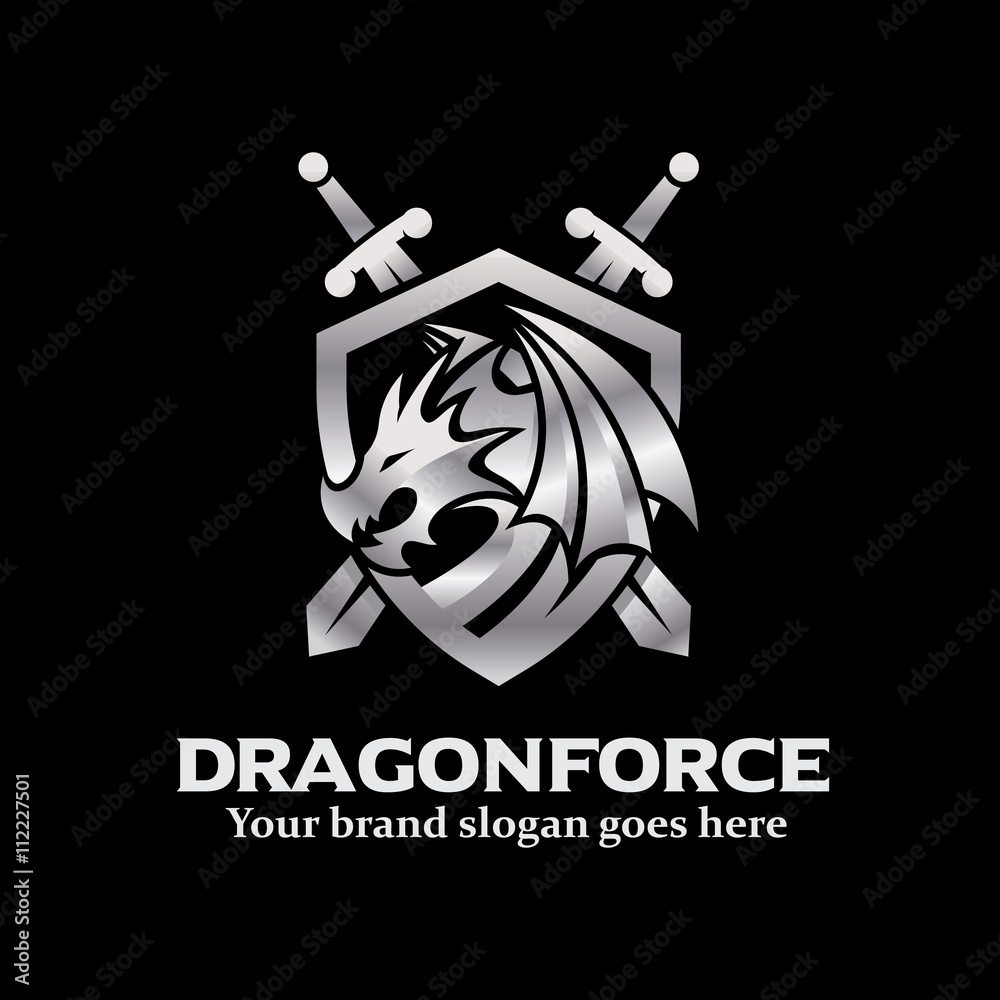 Dragon Shield with Swords Sign, Dragon Army Logo, Dragon Knight Icon ...