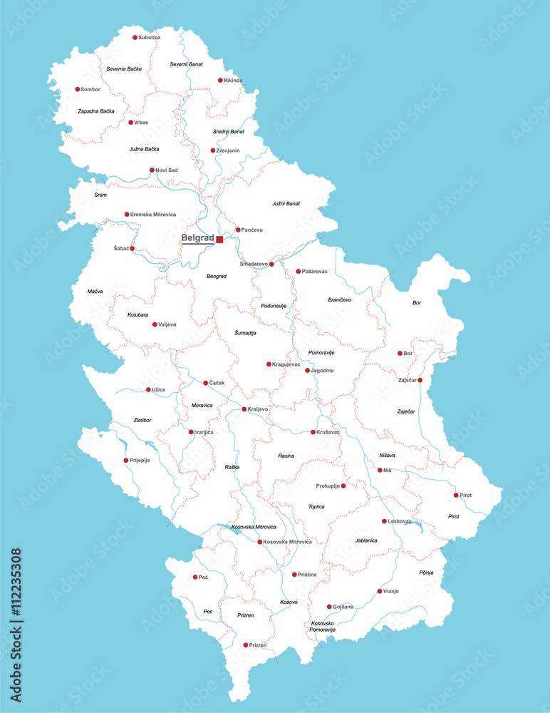 Large and detailed map of Serbia Stock Vector | Adobe Stock