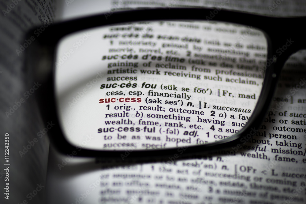 Vocabulary highlighting word success through glasses. Concept and ...