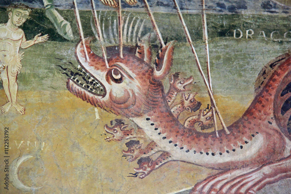 Il drago dell'Apocalisse; particolare affresco dell'Apocalisse ... Il drago dell'Apocalisse; particolare affresco dell'Apocalisse ...