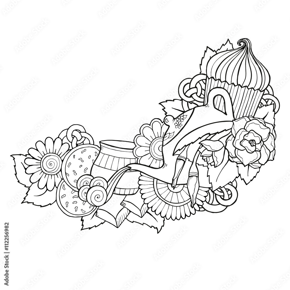 Ceylon, green tea doodle background in vector with paisley. Stock ...