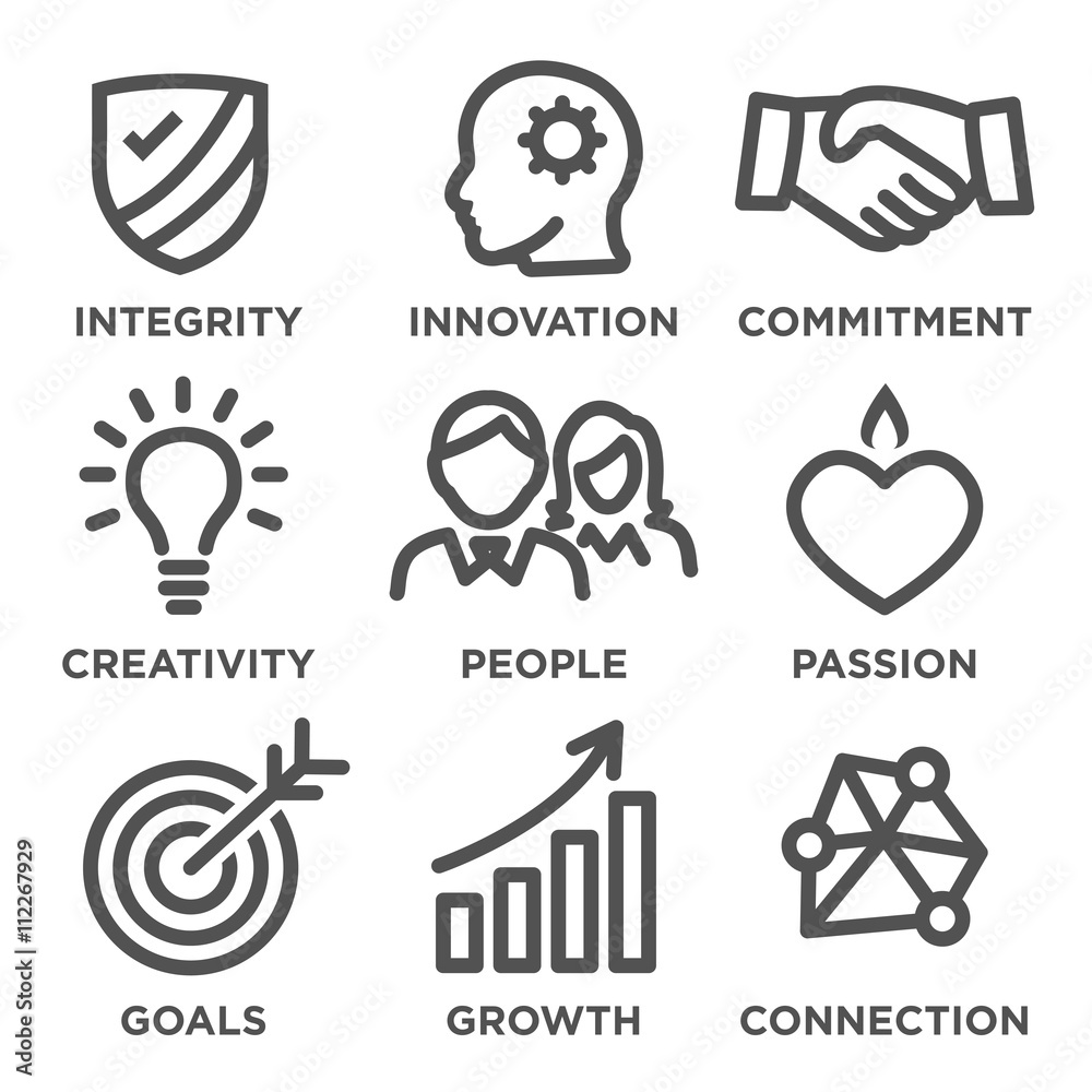 Company Core Values Outline Icons for Websites or Infographics Black ...