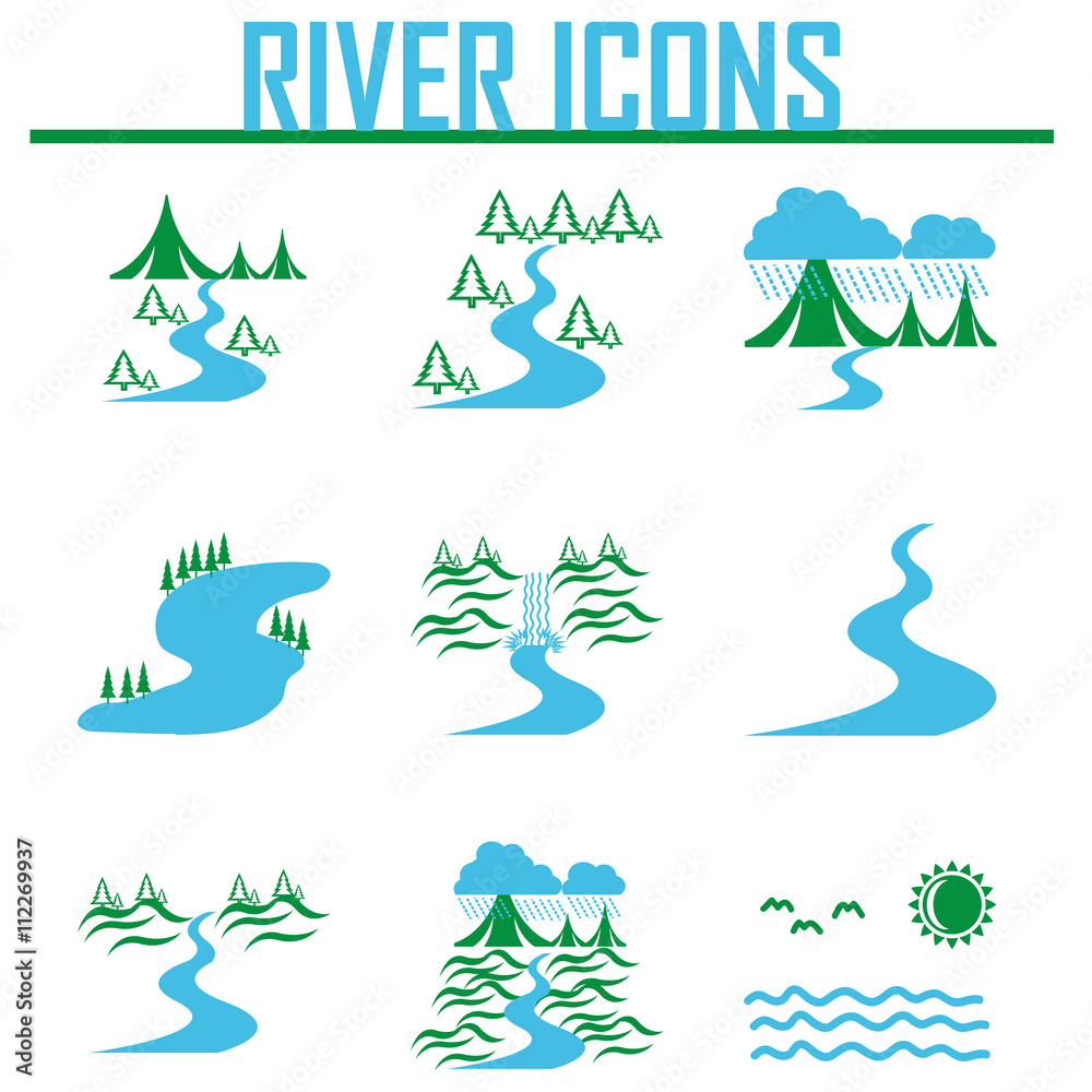 River and Landscape icons Stock-Vektorgrafik | Adobe Stock