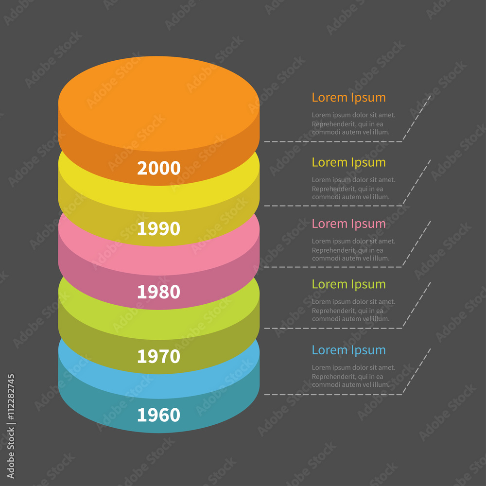 Infographic With Dash Line And Text Timeline Vertical Round Colorful Segment Stack Template